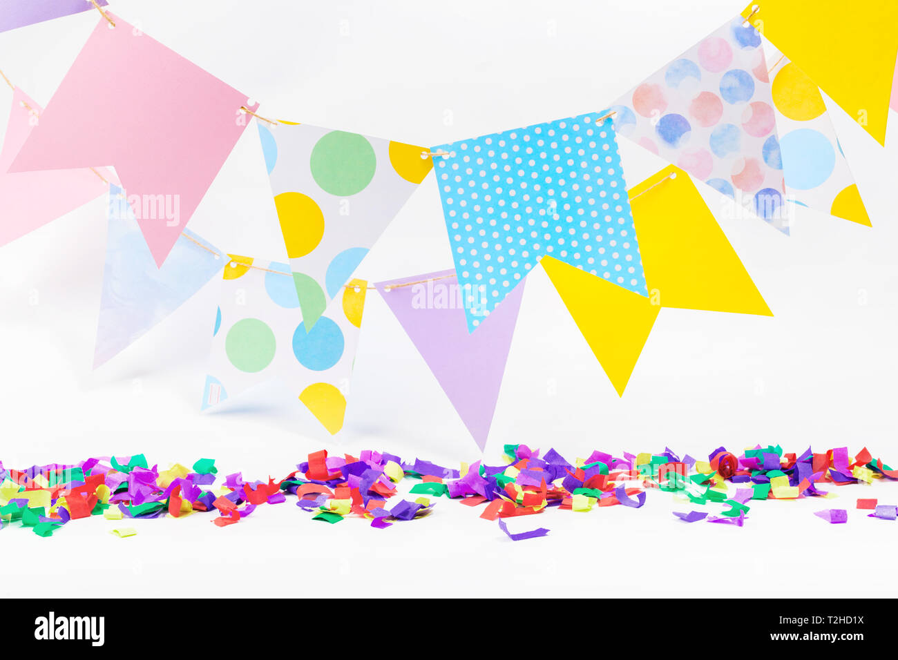 Colorful paper bunting party flags isolated on white background Stock ...