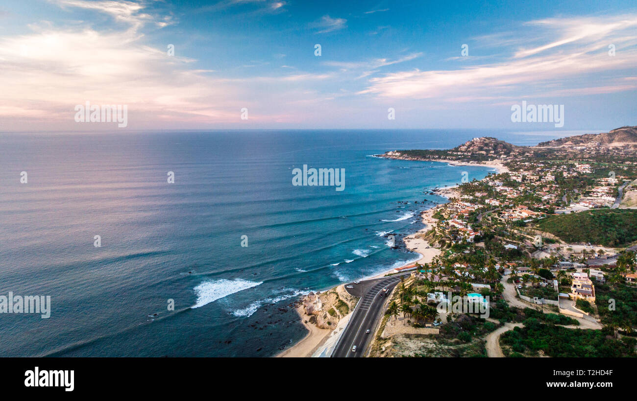 Coastline sunset views from the air during a beautiful cloudy day with ...