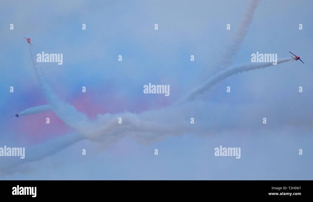 Red Arrows aerobatic display 170817 Stock Photo - Alamy