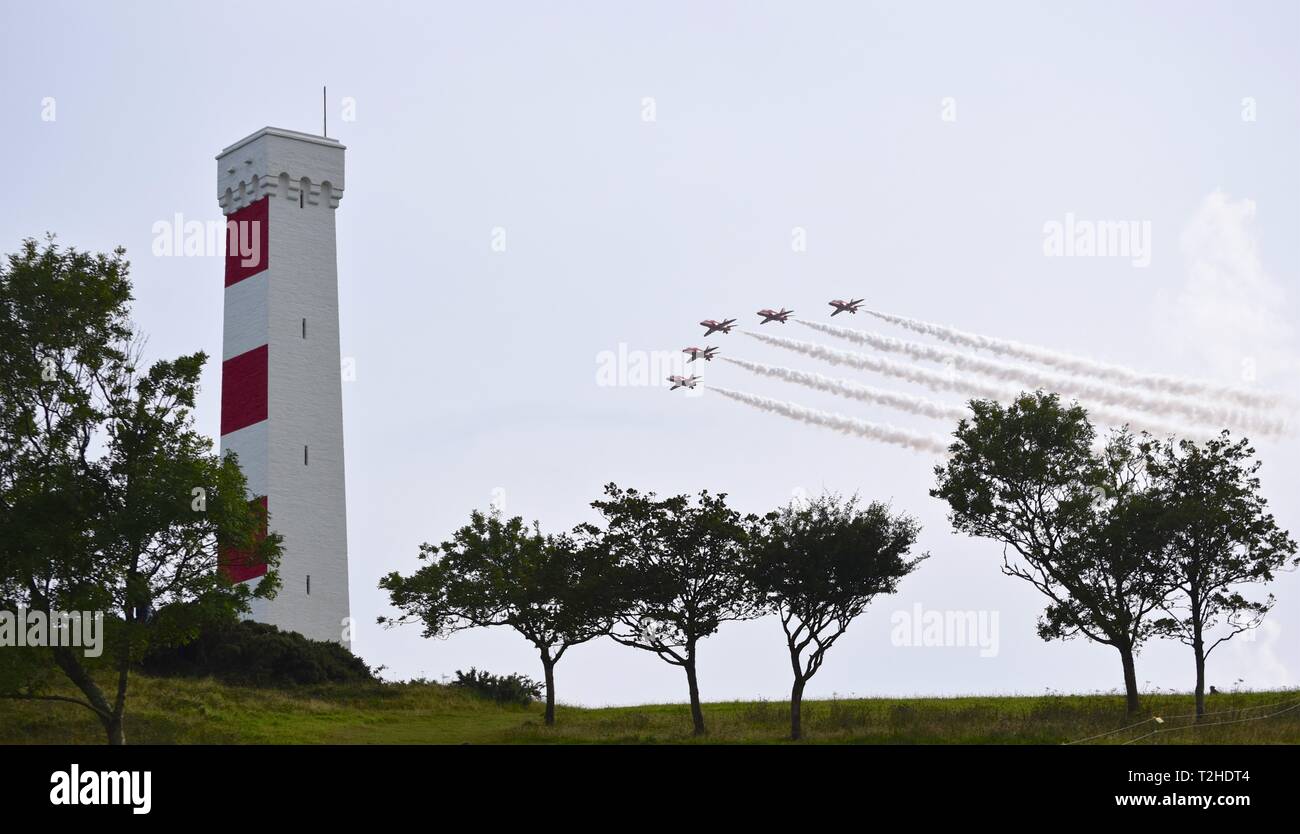 Red Arrows aerobatic display 170817 Stock Photo - Alamy