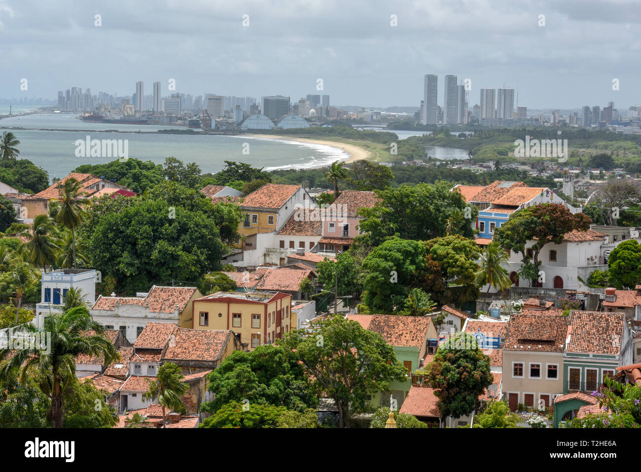 Old colonial town of Olinda with the city of Recife in the background ...