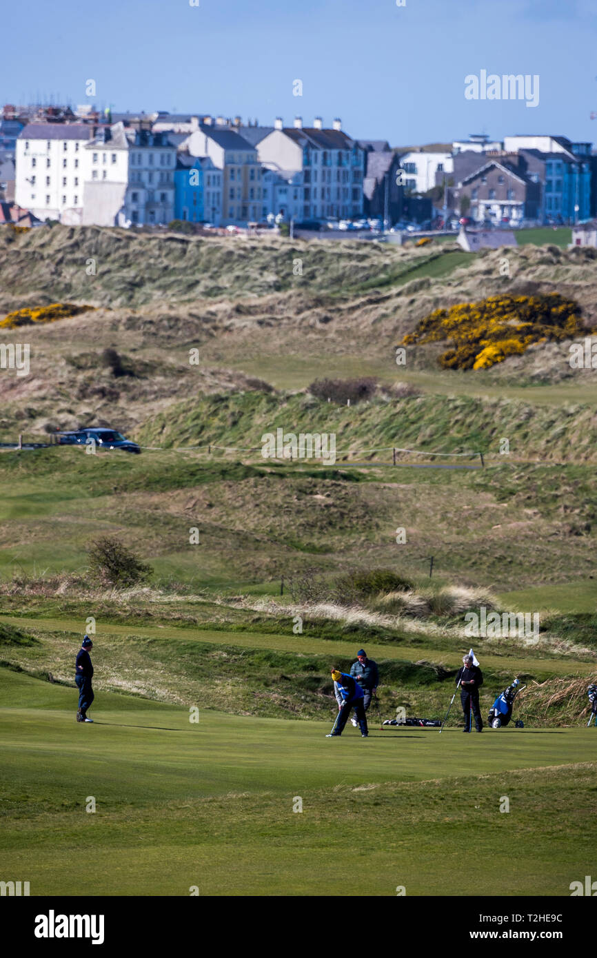 Golfer playing during the media day at Royal Portrush Golf Club ...