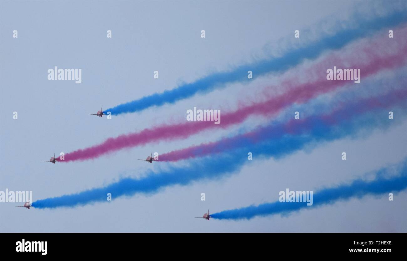 Red Arrows aerobatic display 170817 Stock Photo - Alamy