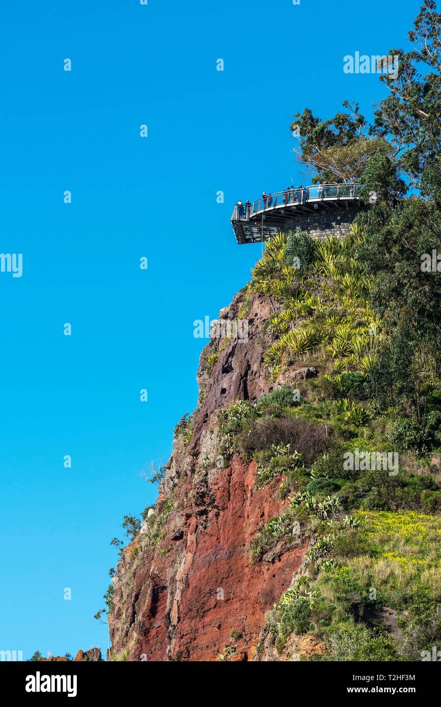Viewing platform at the steep coast, Cabo Girao, south coast, Madeira ...
