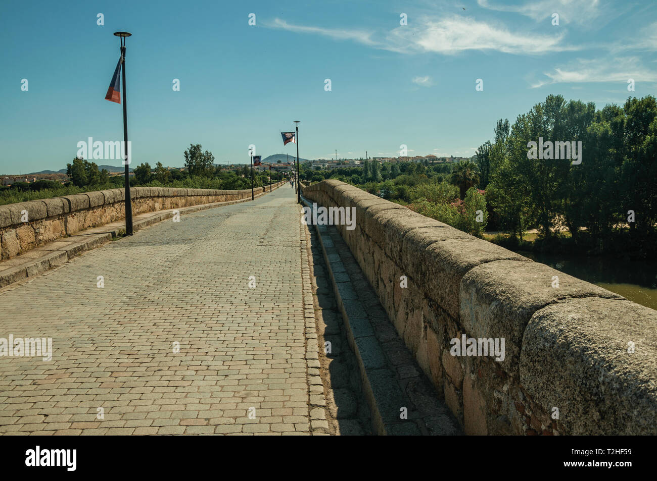 Pavement made of setts over of Puente Romano, a bridge over the ...