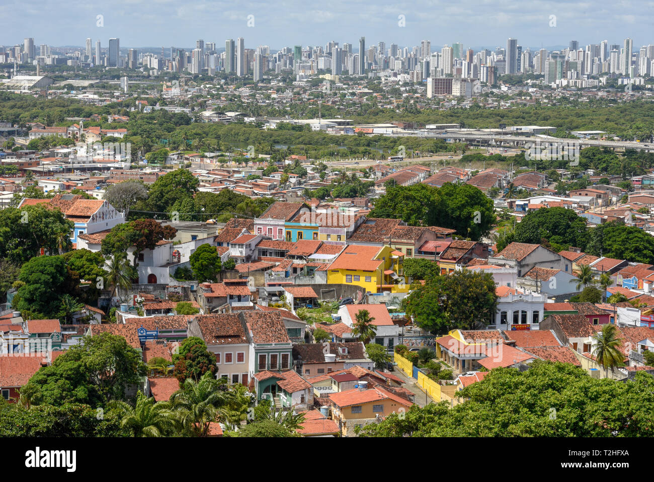 Old colonial town of Olinda with the city of Recife in the background ...