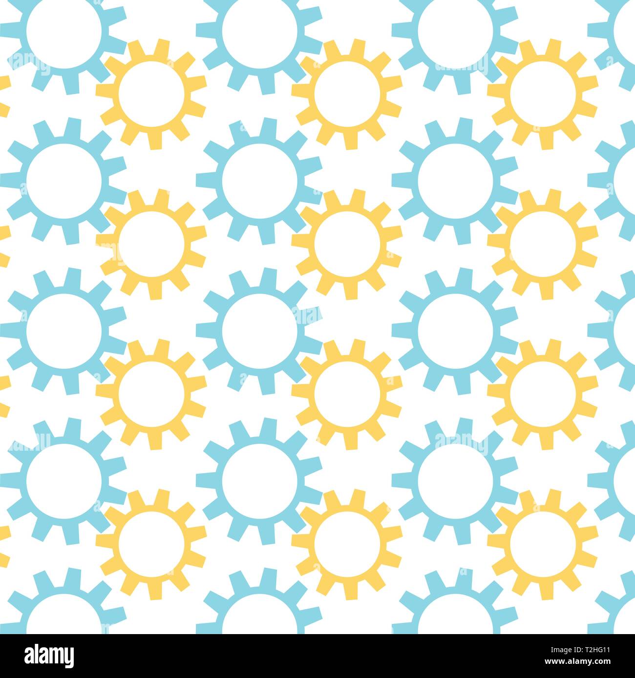 Cogwheel vector pattern in blue and yellow an a white background Stock ...