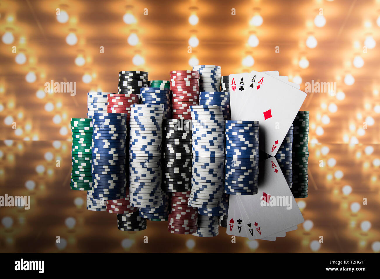 Poker Chips on gaming table Stock Photo - Alamy
