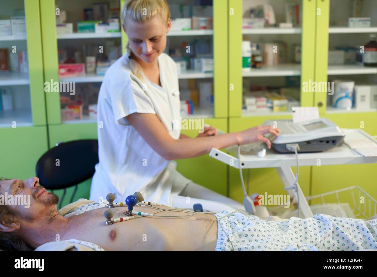 Electrocardiography, ECG, examination of a patient, Czech Republic ...