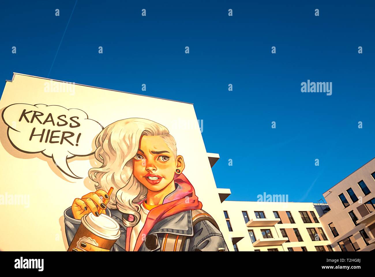Advertising, wall painting on the new buildings of the Europa City in ...