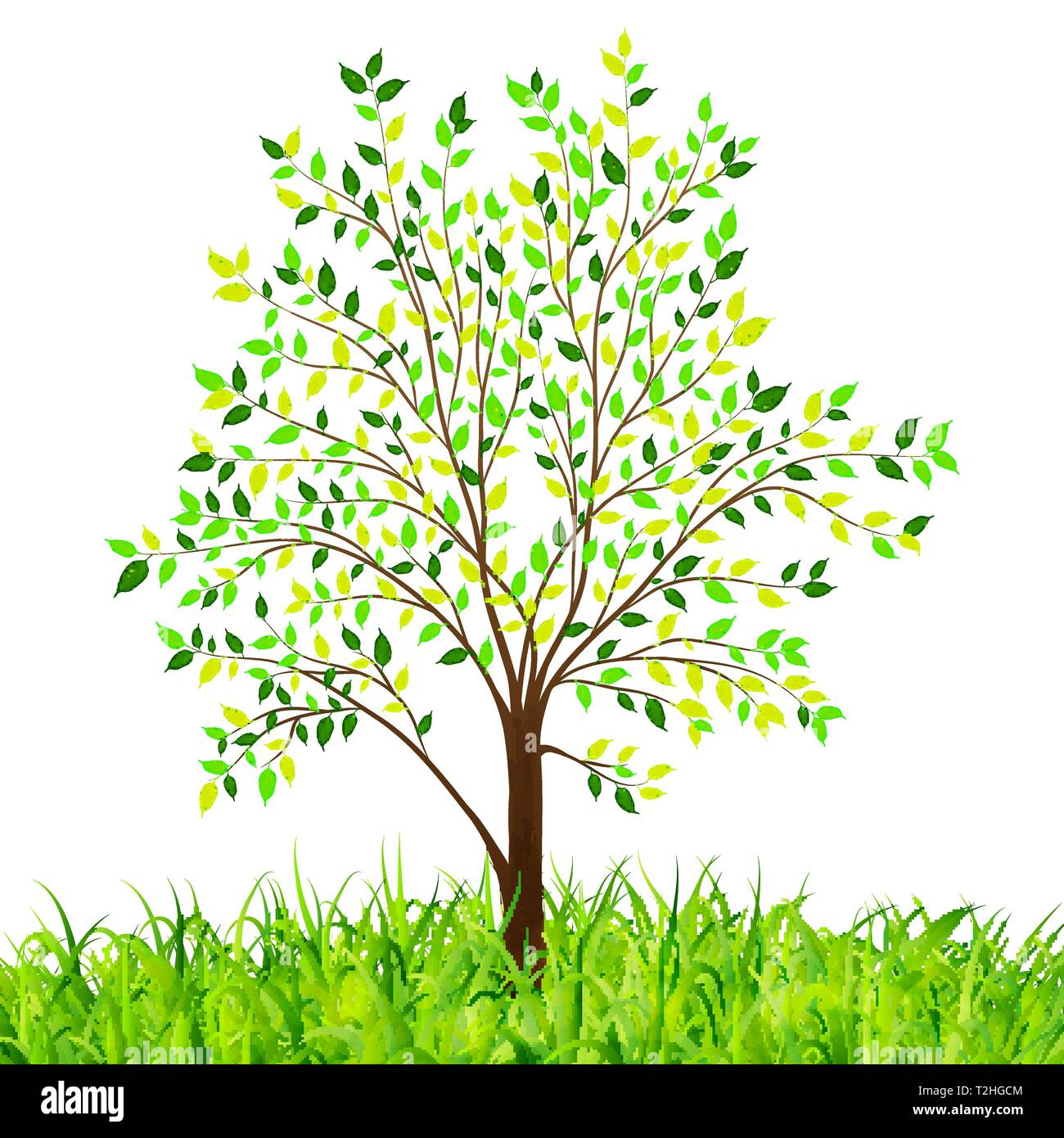 Nature background with green tree and grass vector Stock Vector Image ...