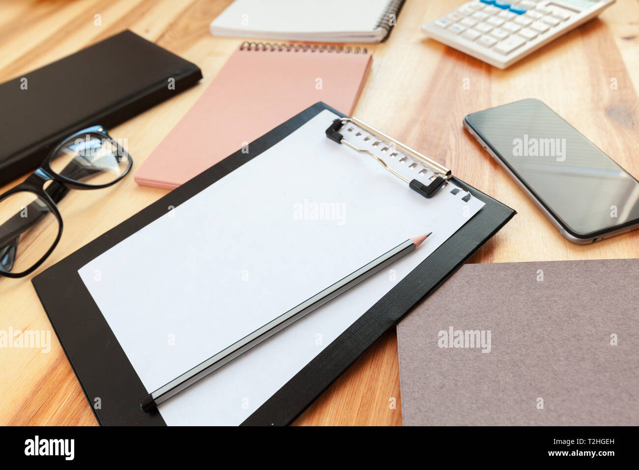 Top view of the table with office accessories Stock Photo - Alamy