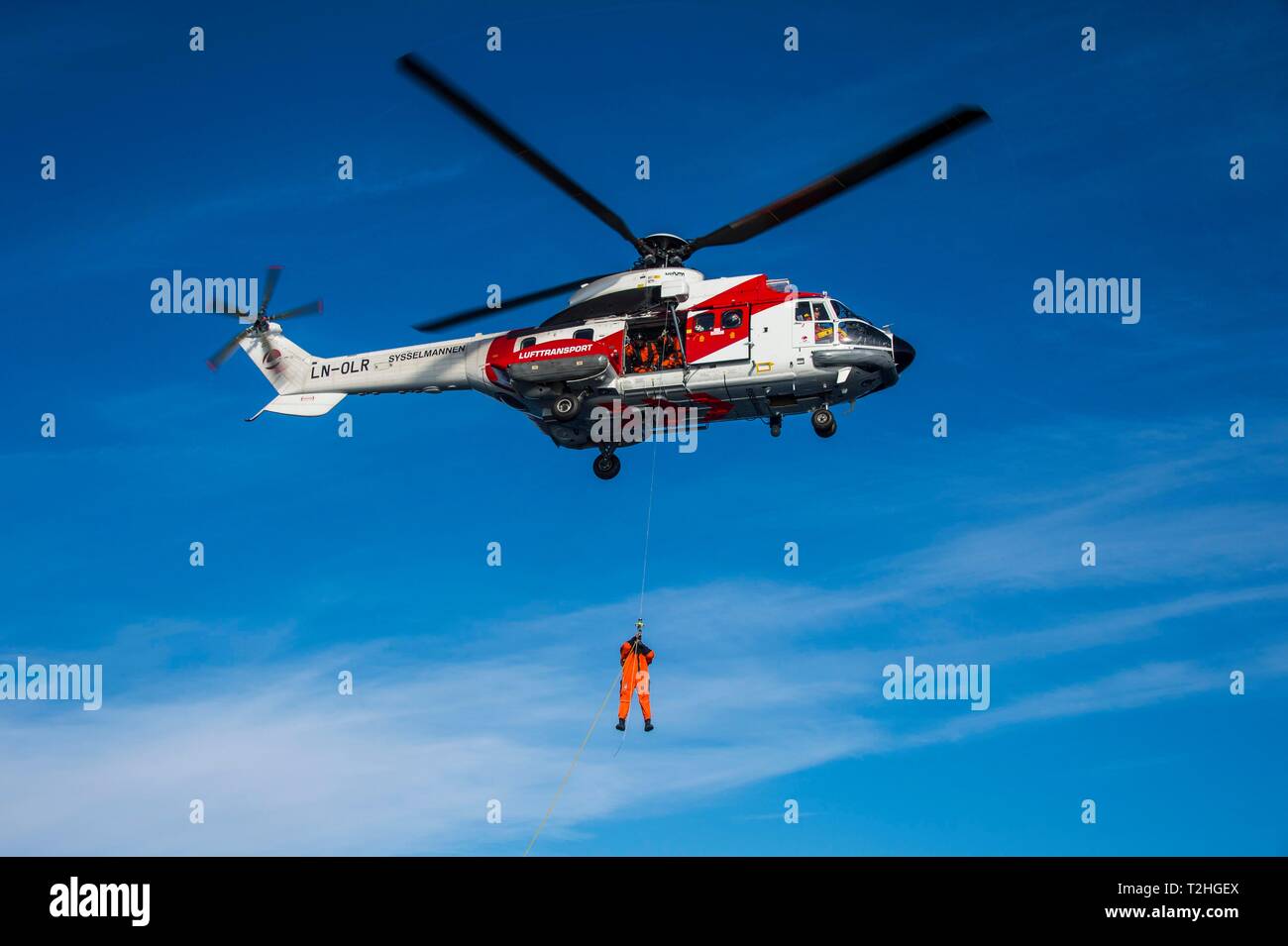 Helicopter for rescue operation, Norvegian rescue service Sysselmannen ...