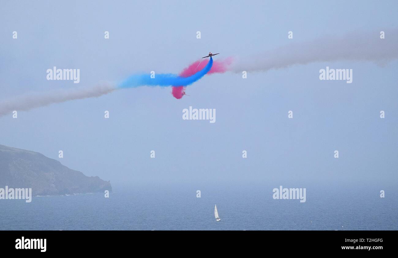 Red Arrows aerobatic display 170817 Stock Photo - Alamy