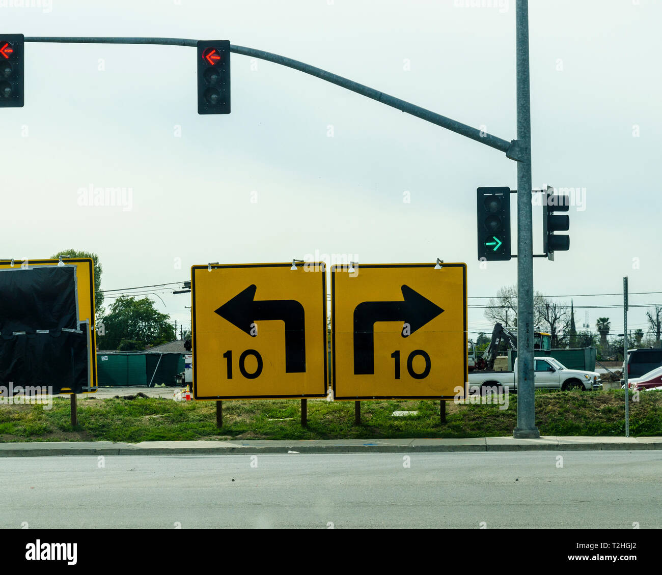 Interesting traffic warning signs giving two slow speed options at a ...