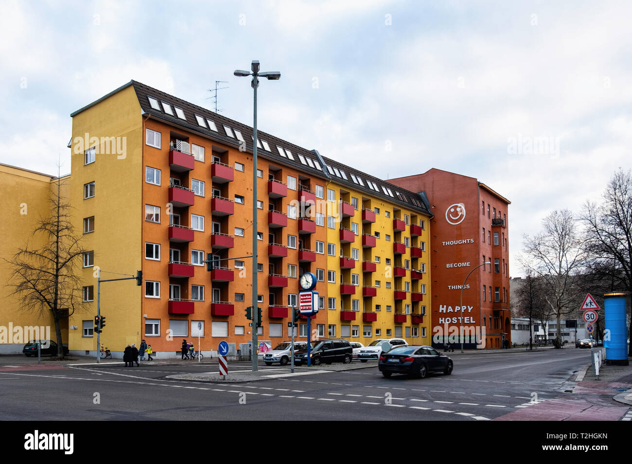 Berlin,Moabit,Happy Hostel. Colourful orange,red & yellow building ...