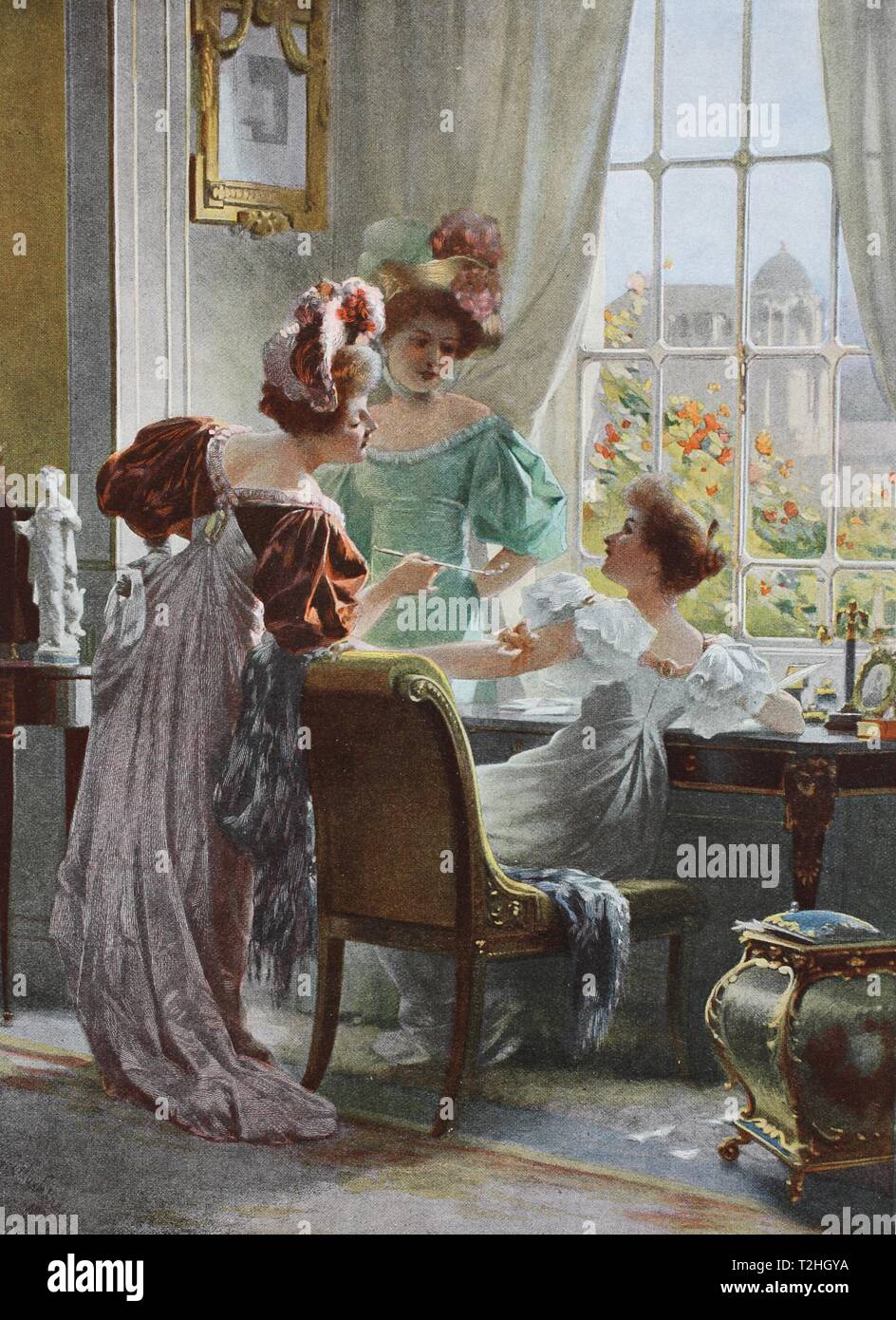 Three women are discussing a letter they want to write, 1895 ...
