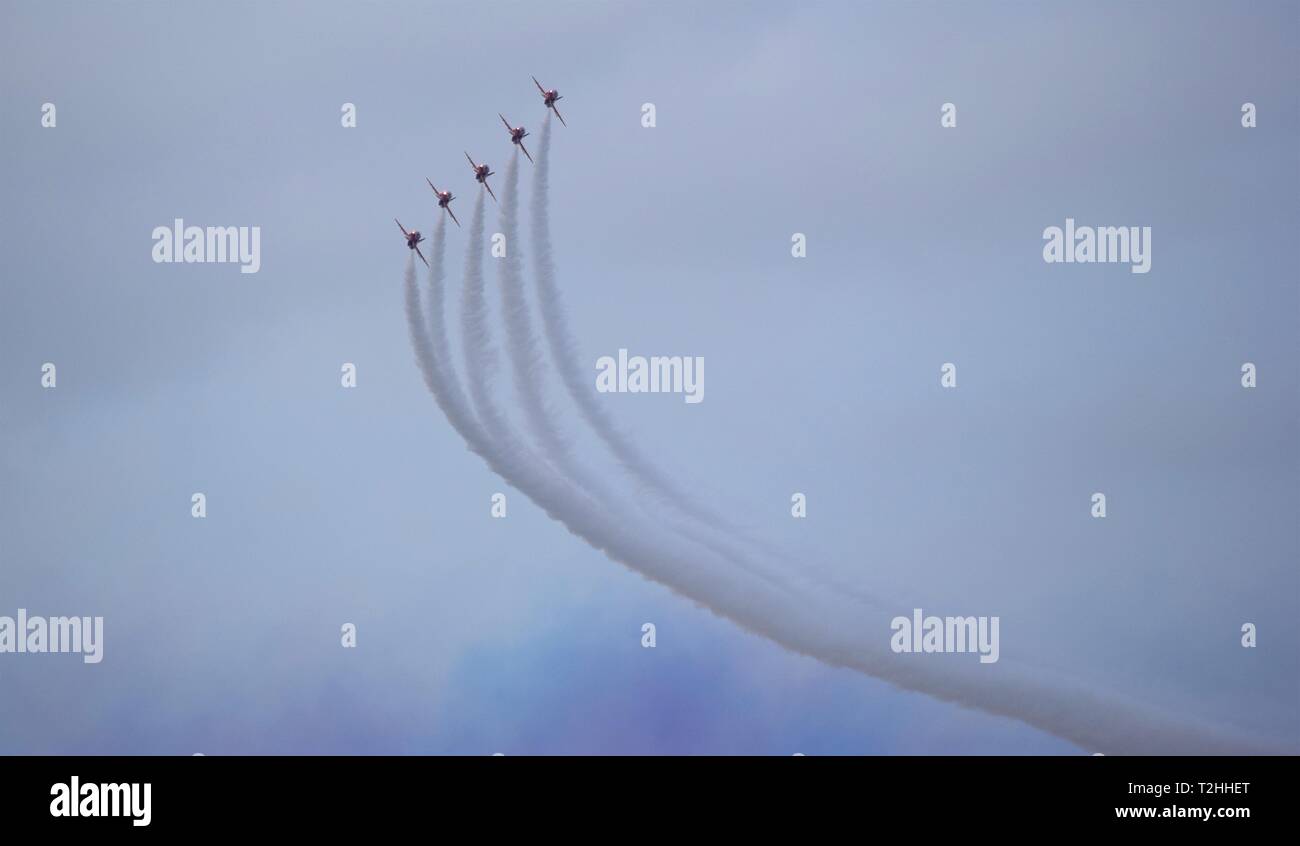 Red Arrows aerobatic display 170817 Stock Photo - Alamy