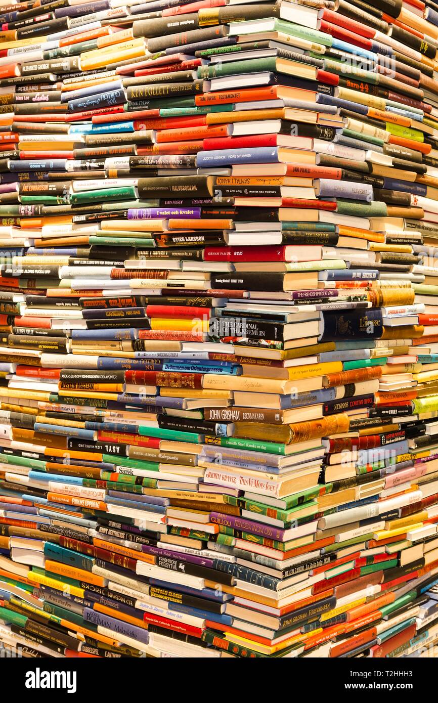 Tower, stack of many books, Sweden Stock Photo - Alamy