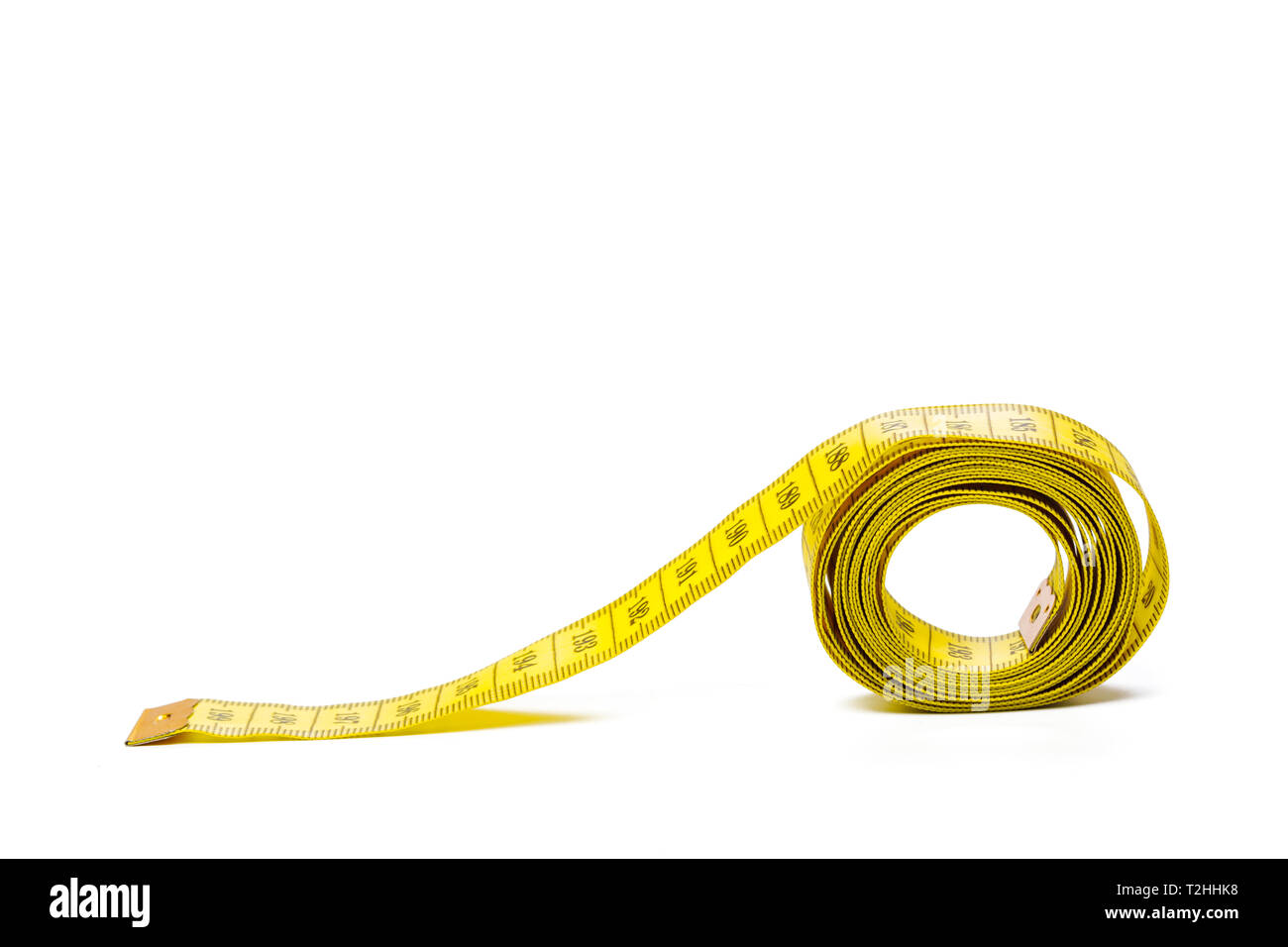 yellow metric measuring tape isolated on white panorama background ...