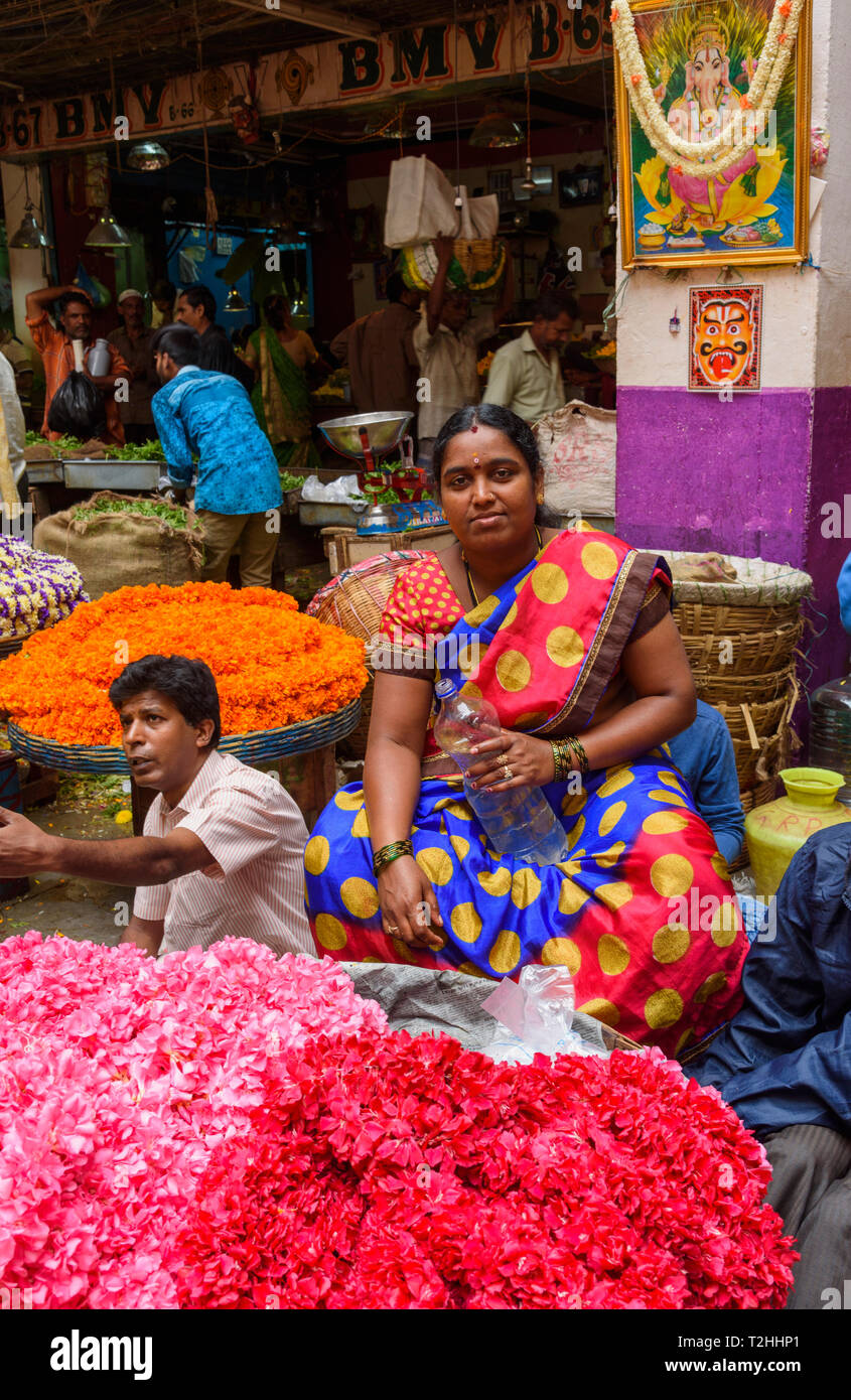 Flower stall at K. R. Market in Banaglore, Karnataka, India, Asia Stock ...