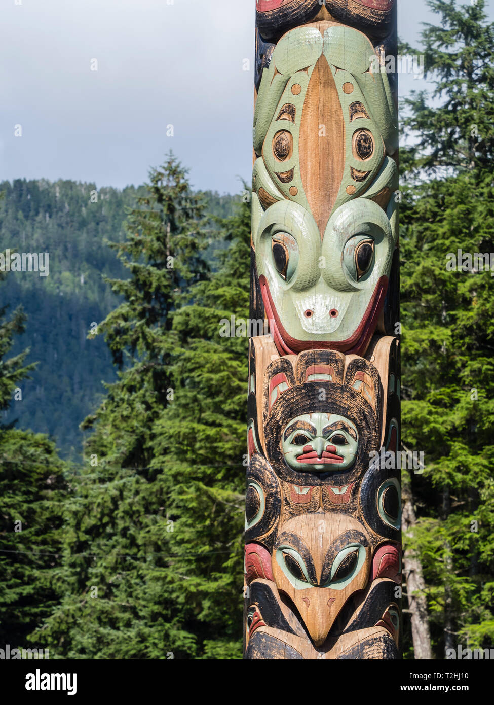 Detail of a totem pole on display at Sitka National Historical Park in ...