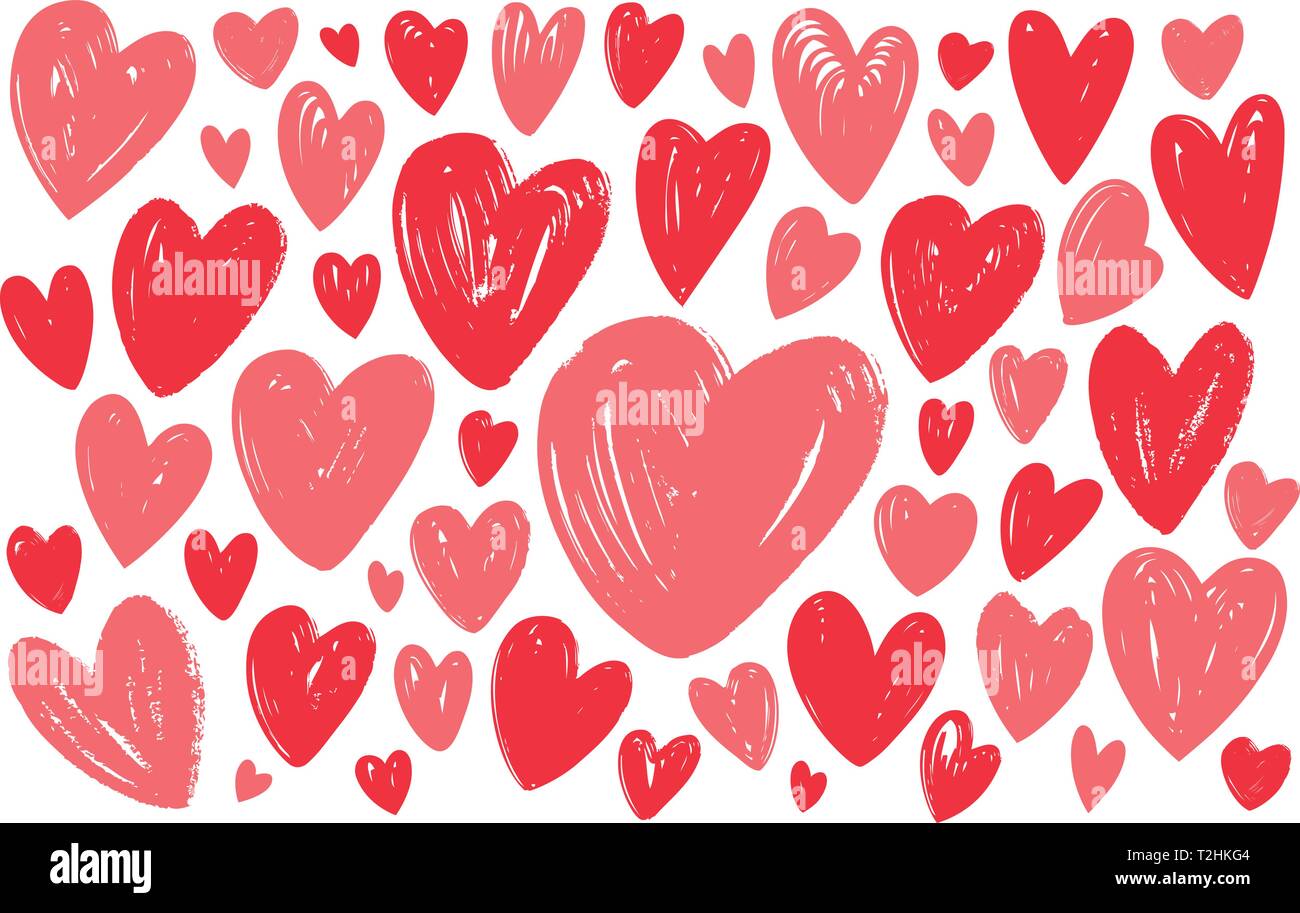 Hand drawn red heart, set of elements. sketch vector illustration Stock ...