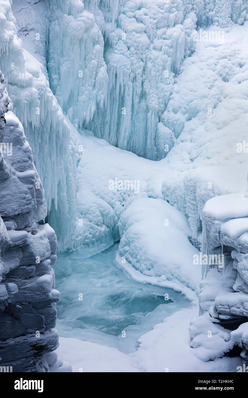 Frozen Athabasca Falls in mid-winter, Banff national park, Canada ...