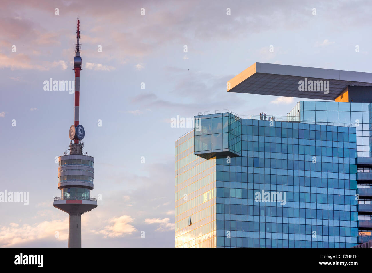 Danube Tower and Saturn Tower at sunset, Vienna, Austria, Europe Stock ...