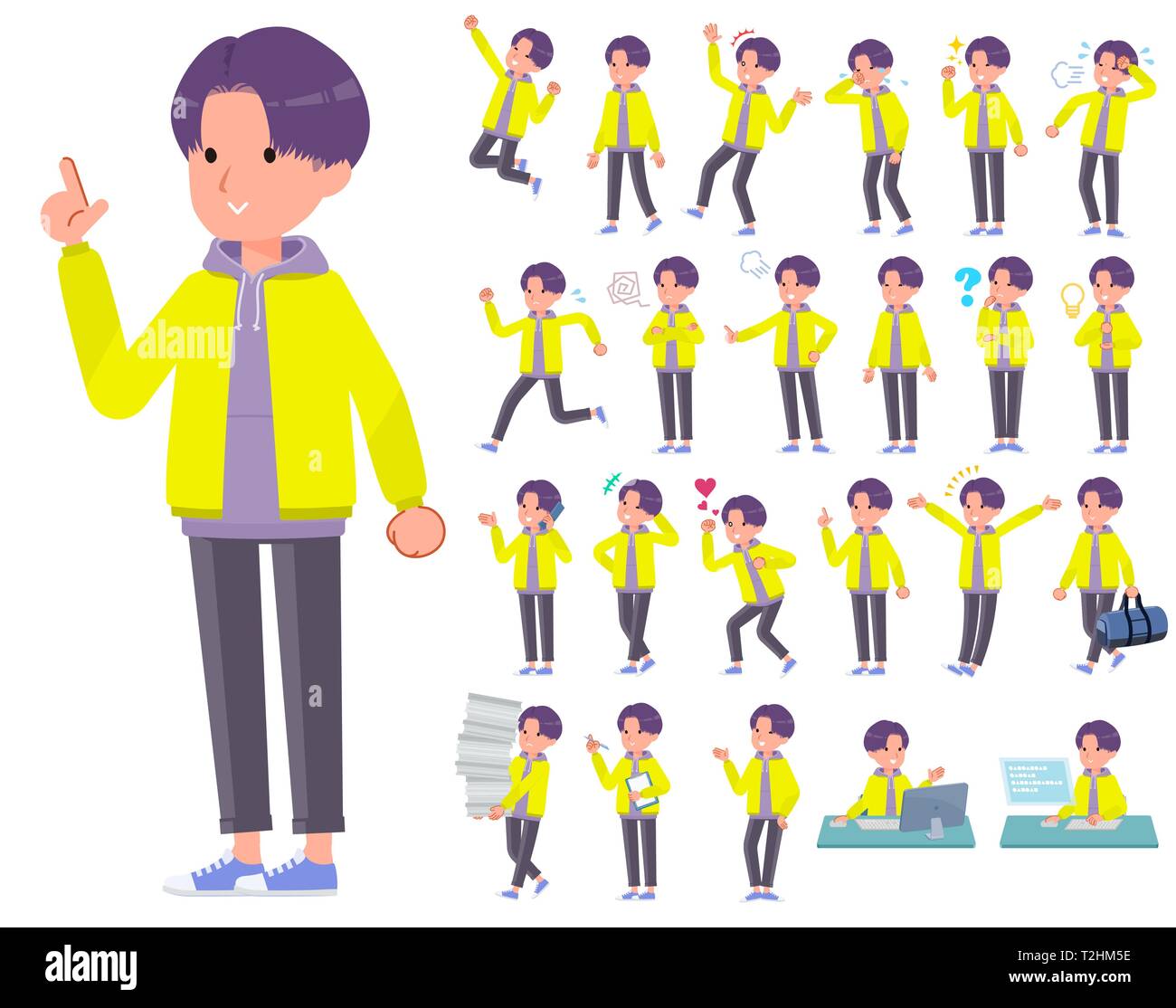 A set of young man with who express various emotions.There are actions ...