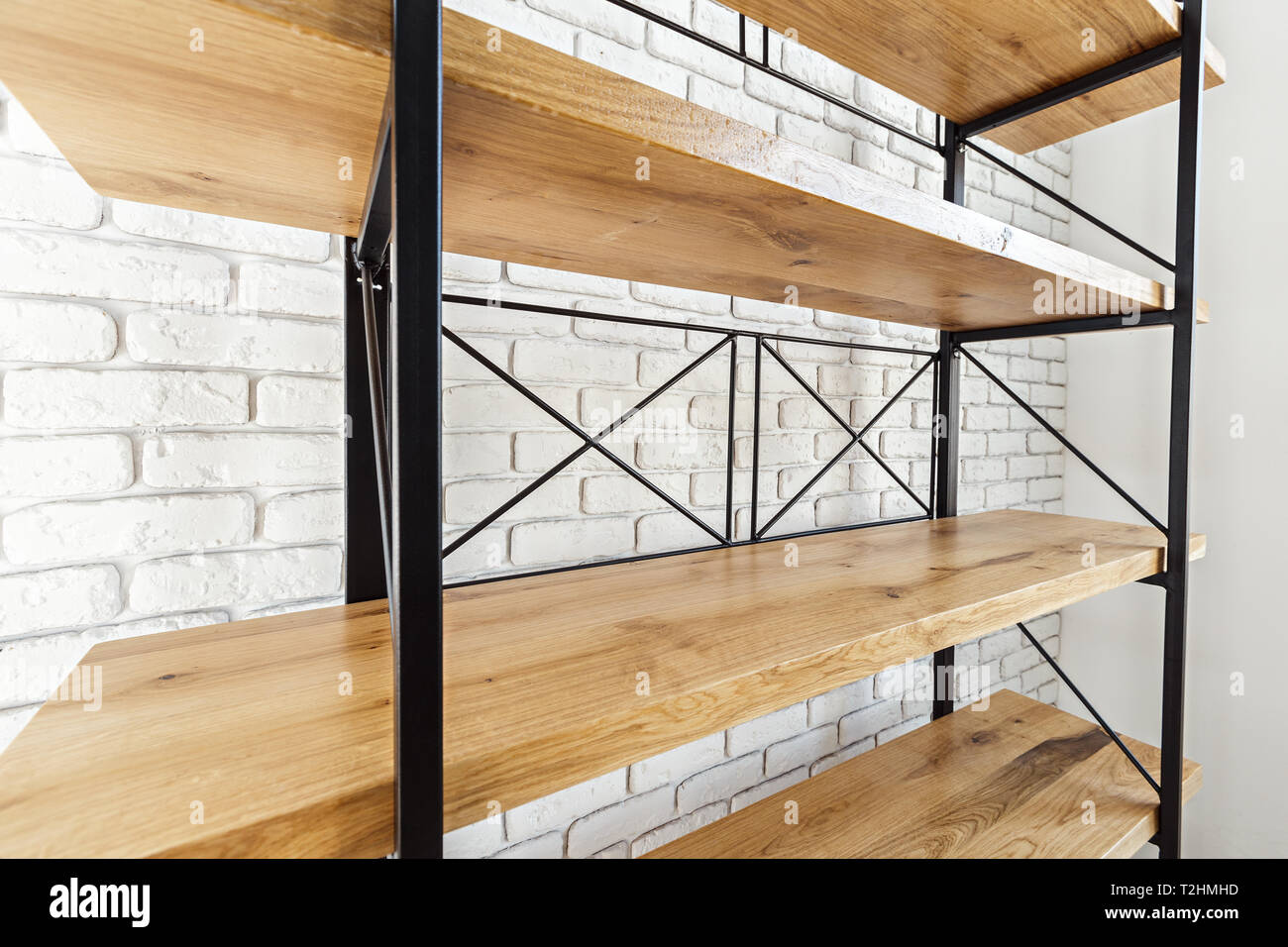 modern wooden rack in the loft interior Stock Photo - Alamy