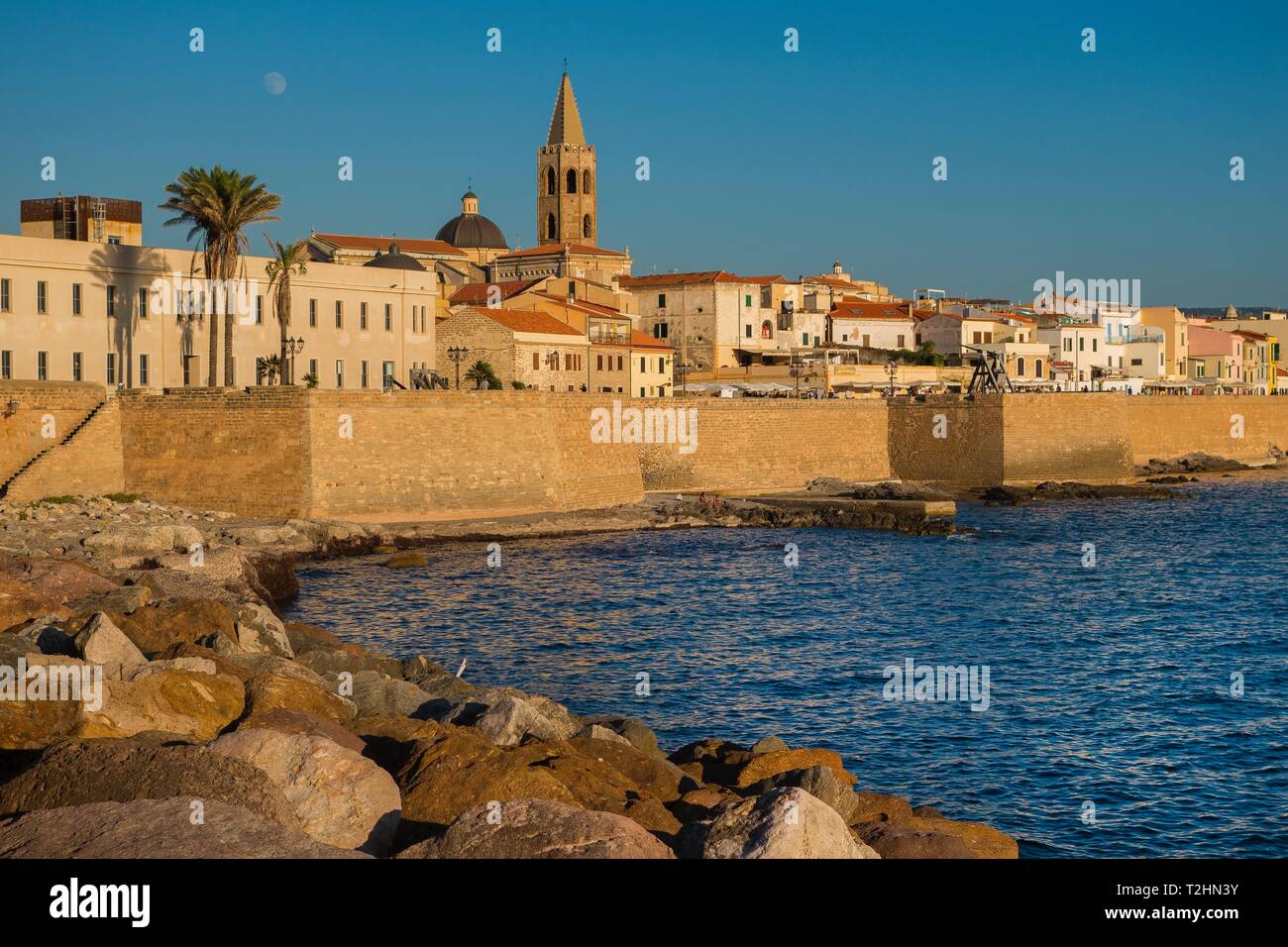 City walls and the cathedral of Alghero, Sardinia, Italy, Europe Stock ...