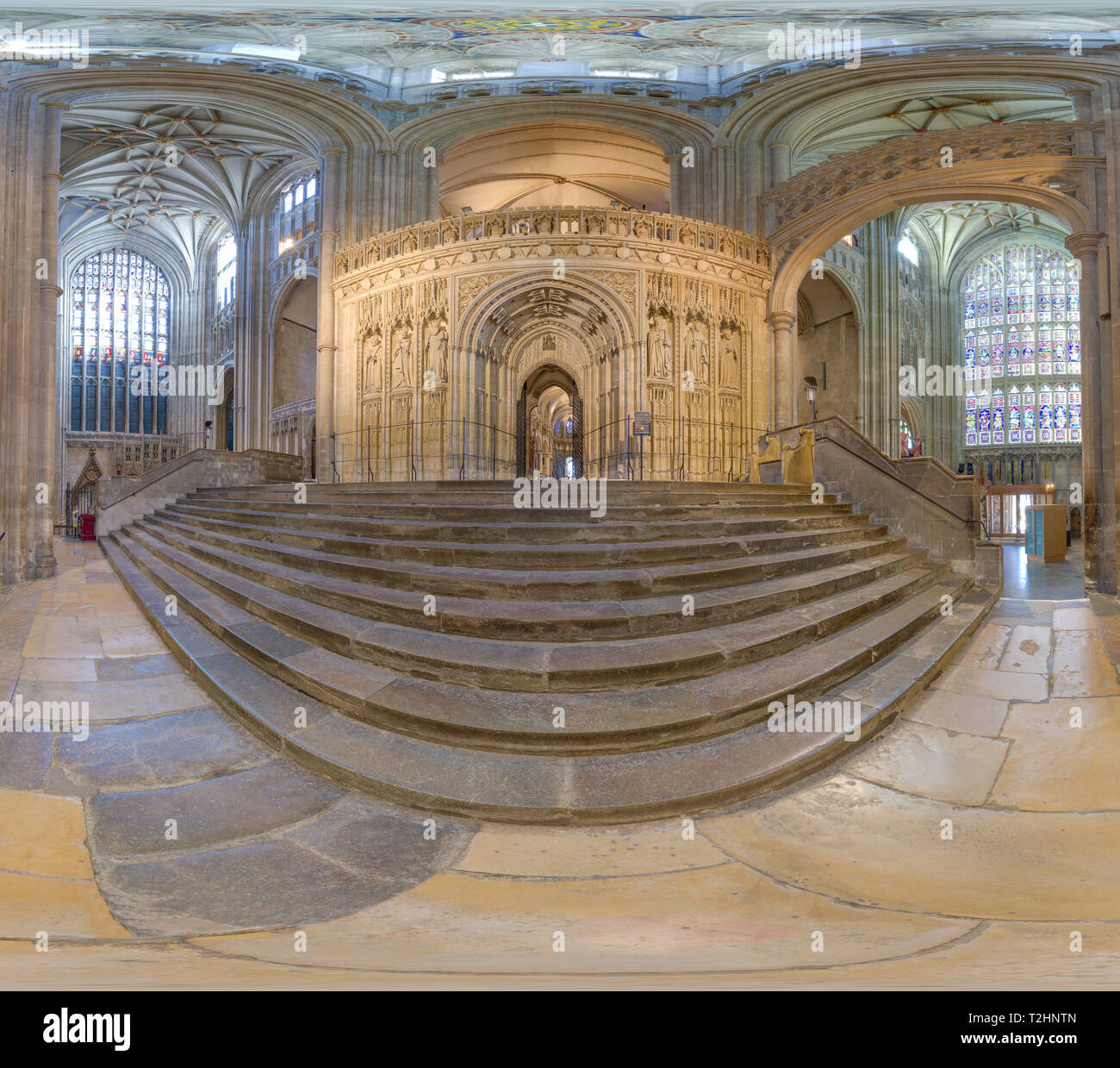 Choir (quire) screen and Bell Harry tower at the world heritage site of ...