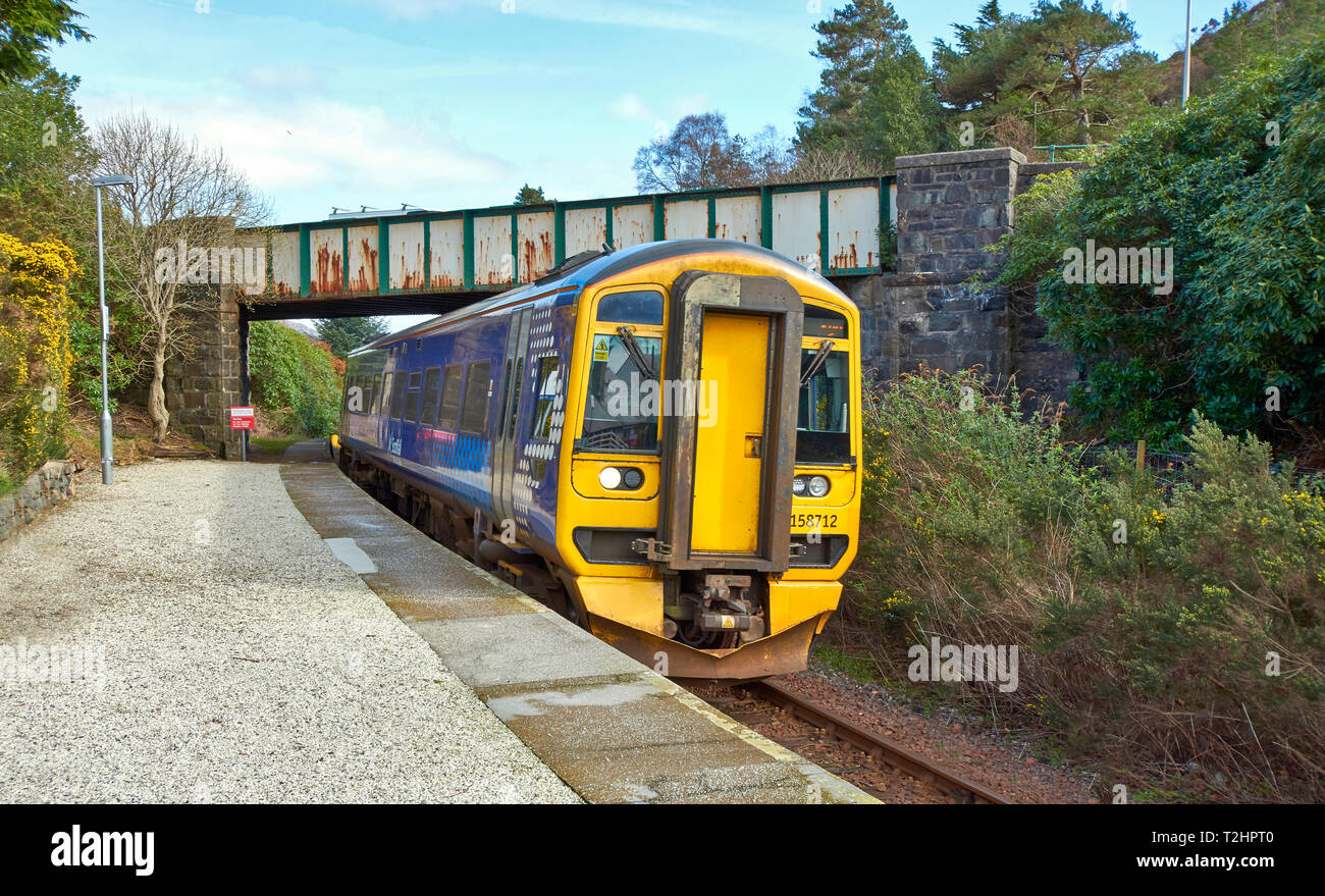 PLOCKTON WESTER ROSS SCOTLAND WEST COAST SCOTRAIL TRAIN ENTERING ...