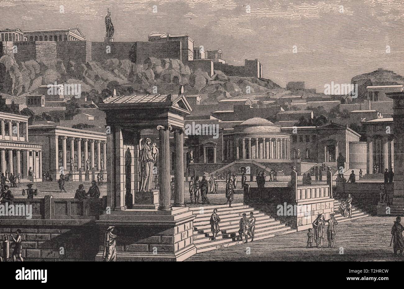 Ancient Athens restored, with statue of Pallas - Athene on the Summit ...