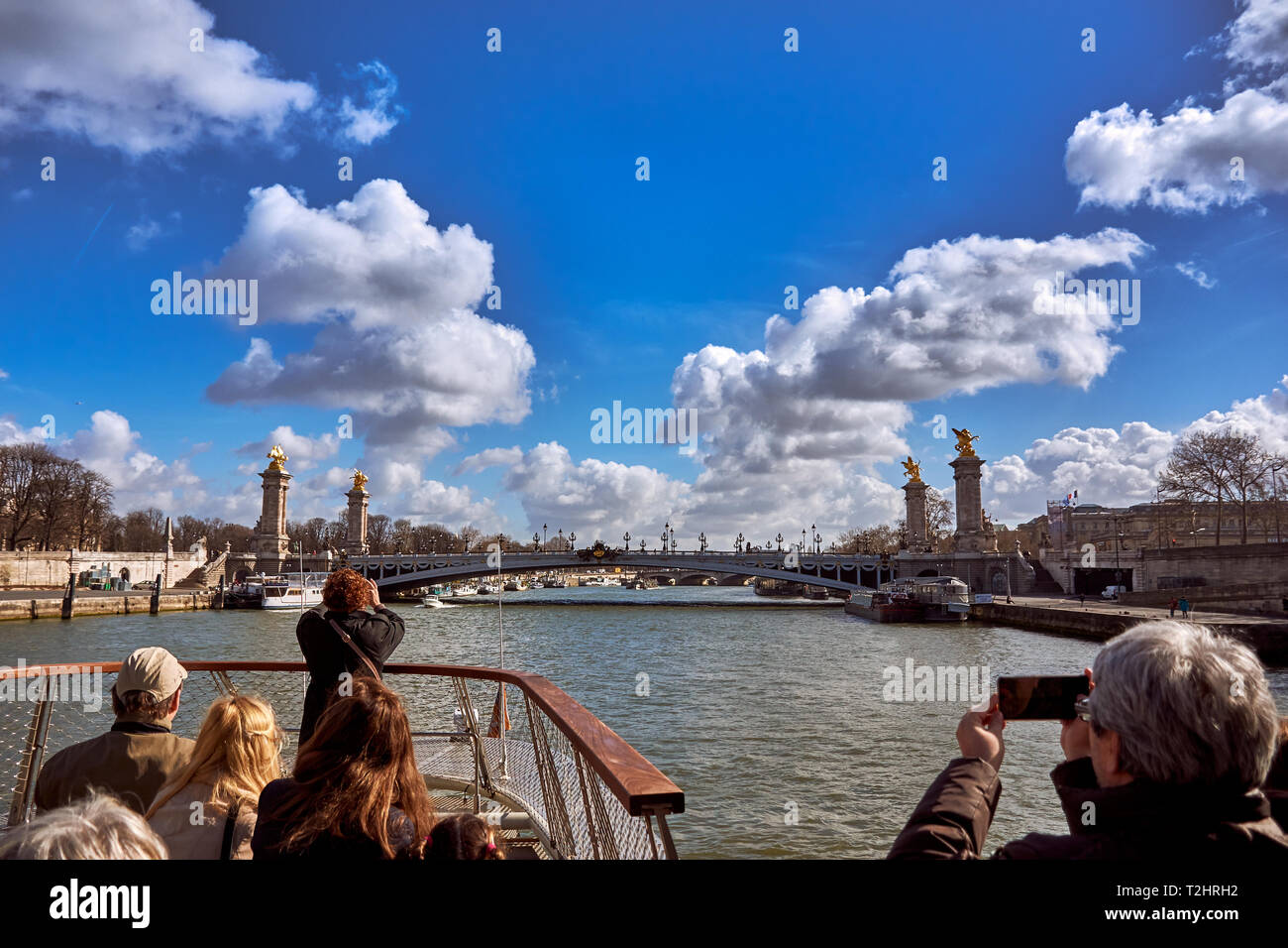 Amazing view from Seine river in the historical center of Paris against ...