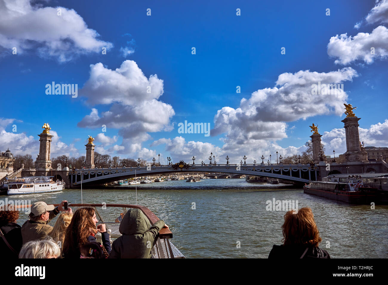 Amazing view from Seine river in the historical center of Paris against ...
