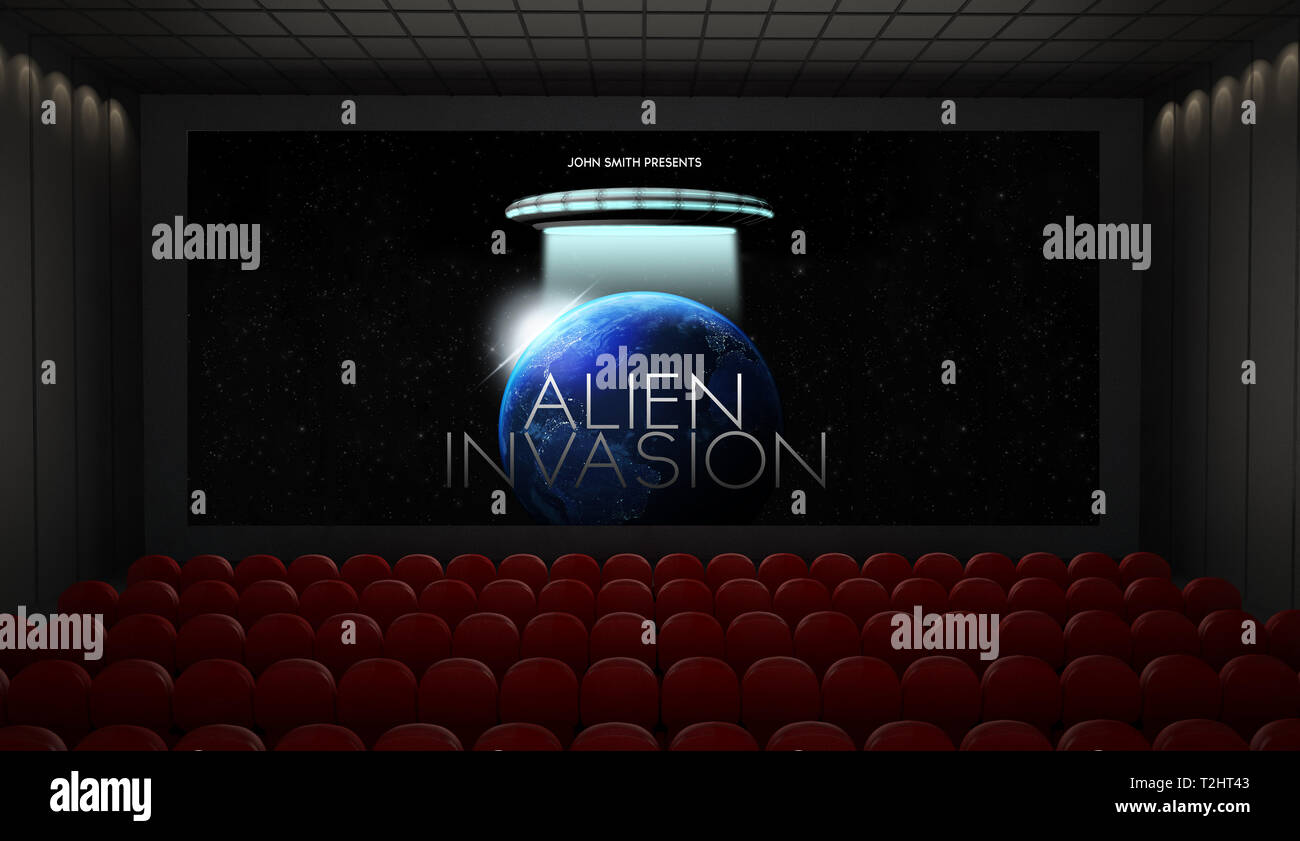 cinema screen mockup 3d rendering with alien movie Stock Photo - Alamy