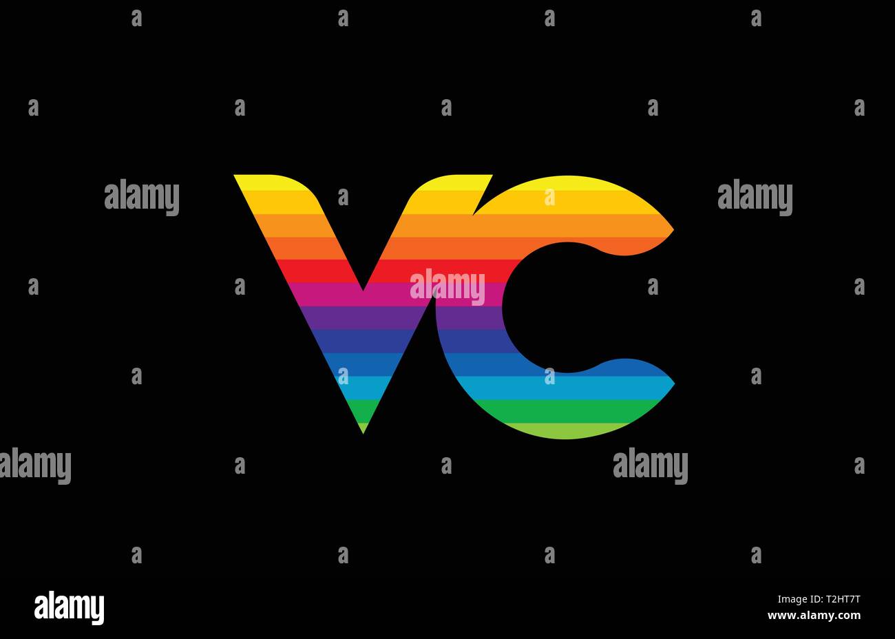 rainbow color colored colorful alphabet letter vc v c logo combination ...
