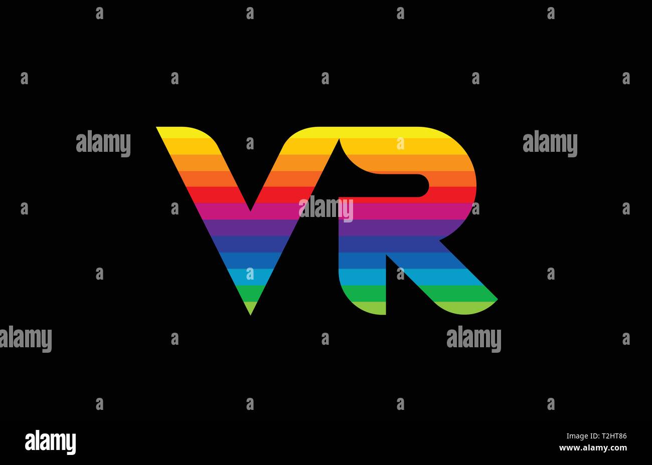 rainbow color colored colorful alphabet letter vr v r logo combination ...