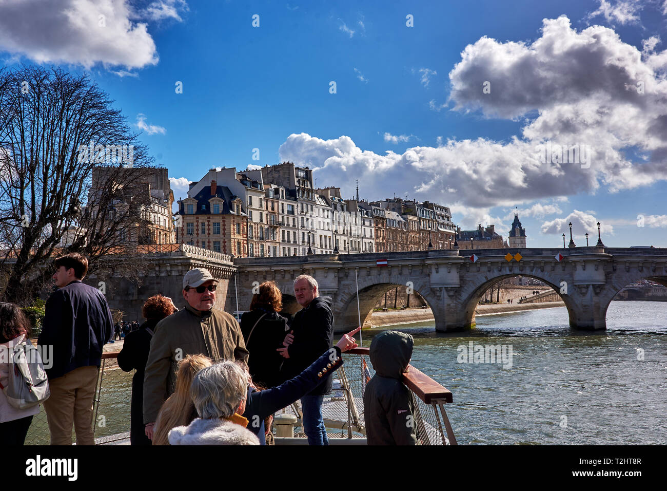 Amazing view from Seine river in the historical center of Paris against ...