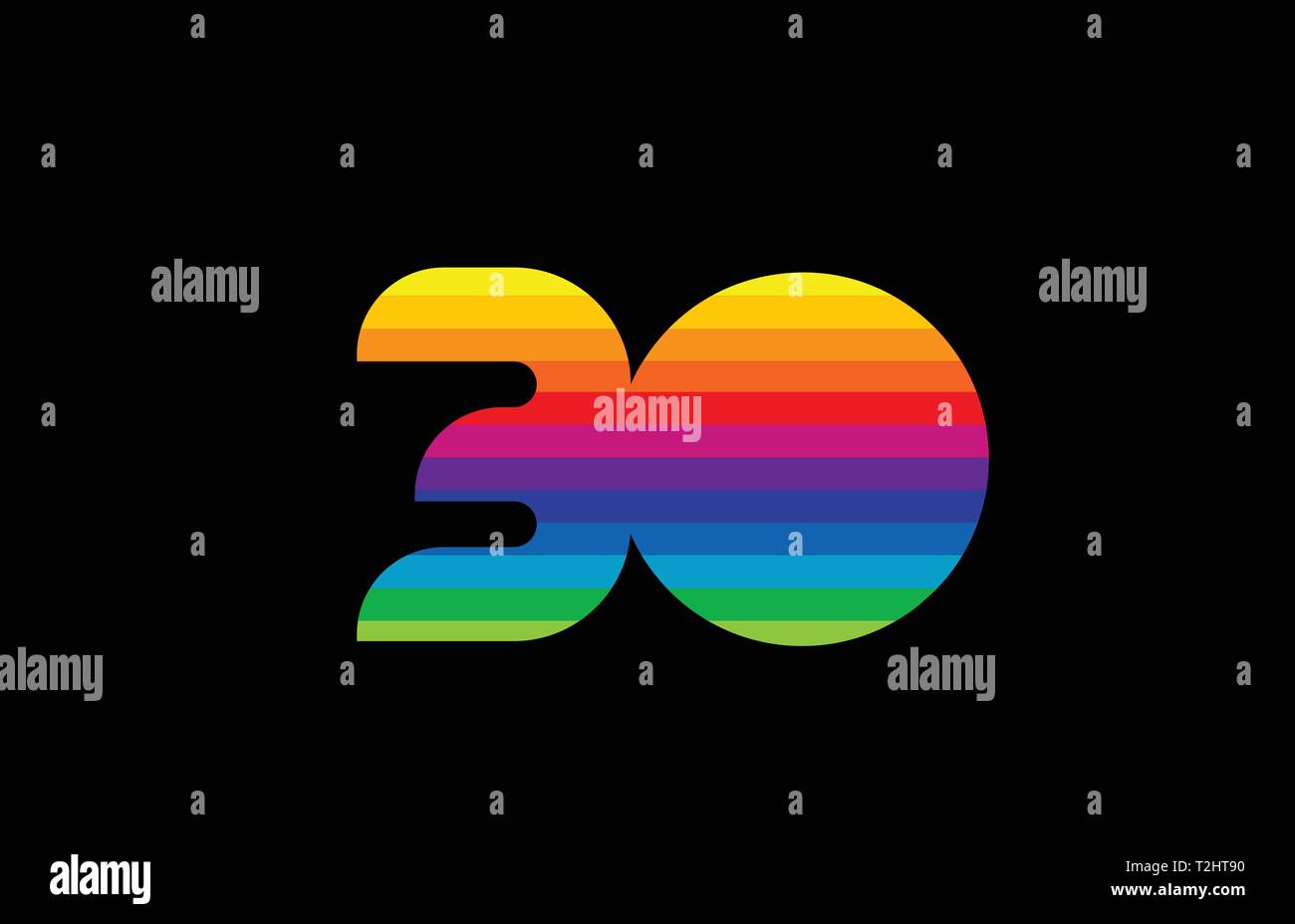 rainbow color colored colorful number 30 logo design suitable for a ...