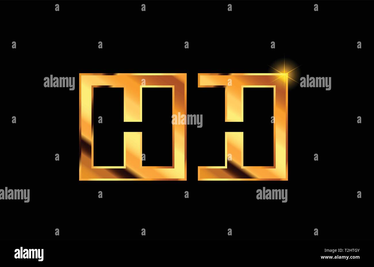 gold golden metal alphabet letter logo combination hh h h design ...