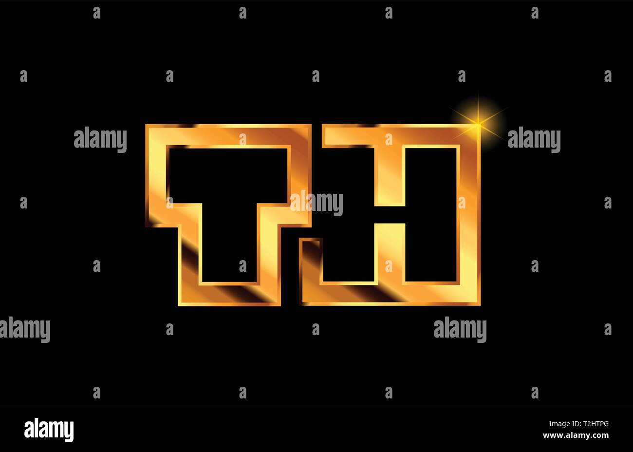 gold golden metal alphabet letter logo combination th t h design ...