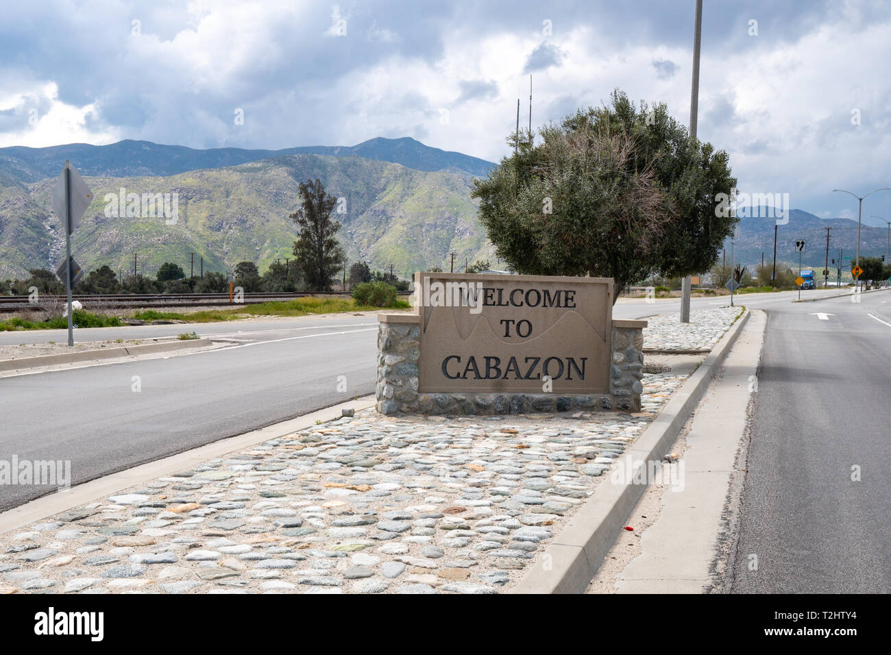 March 20, 2019 - Cabazon, California: Welcome sign to the city of ...