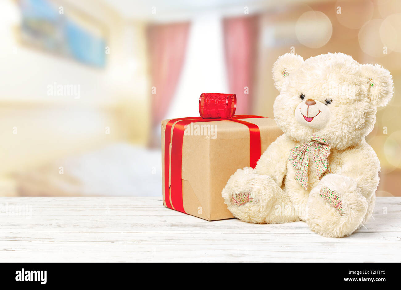 pile of gifts on the old table Stock Photo - Alamy