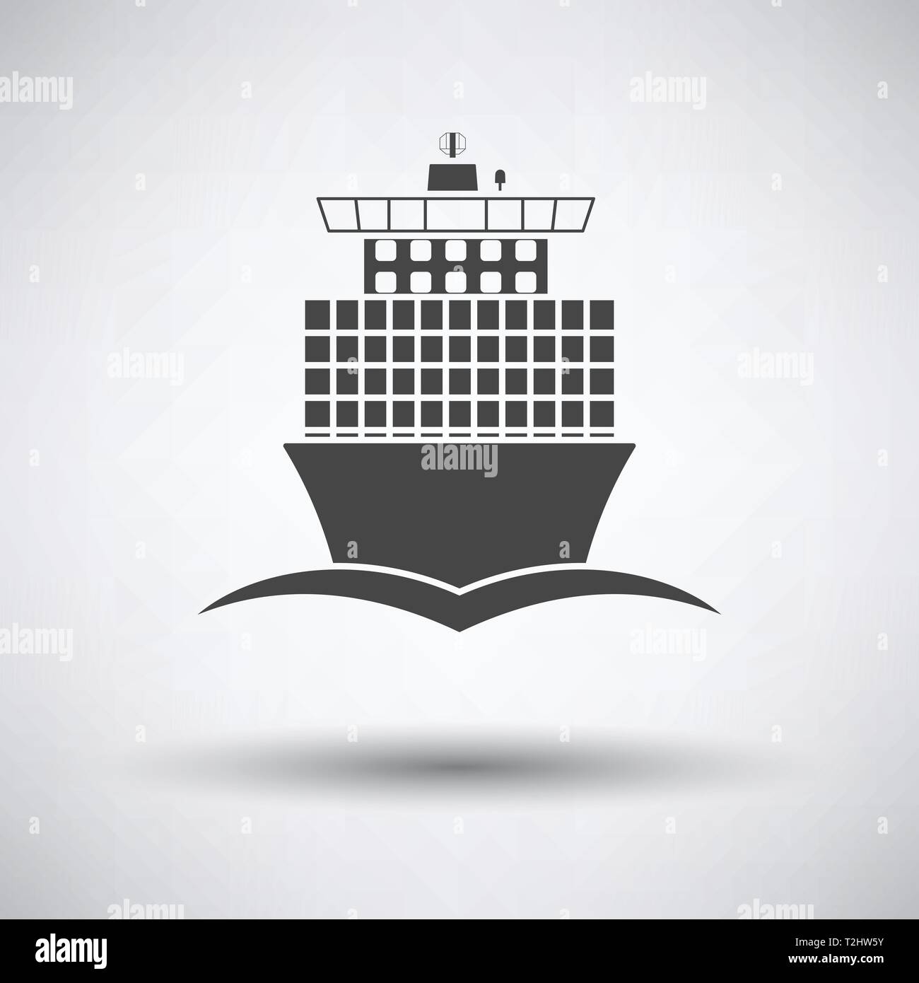 Container ship icon front view on gray background, round shadow. Vector ...