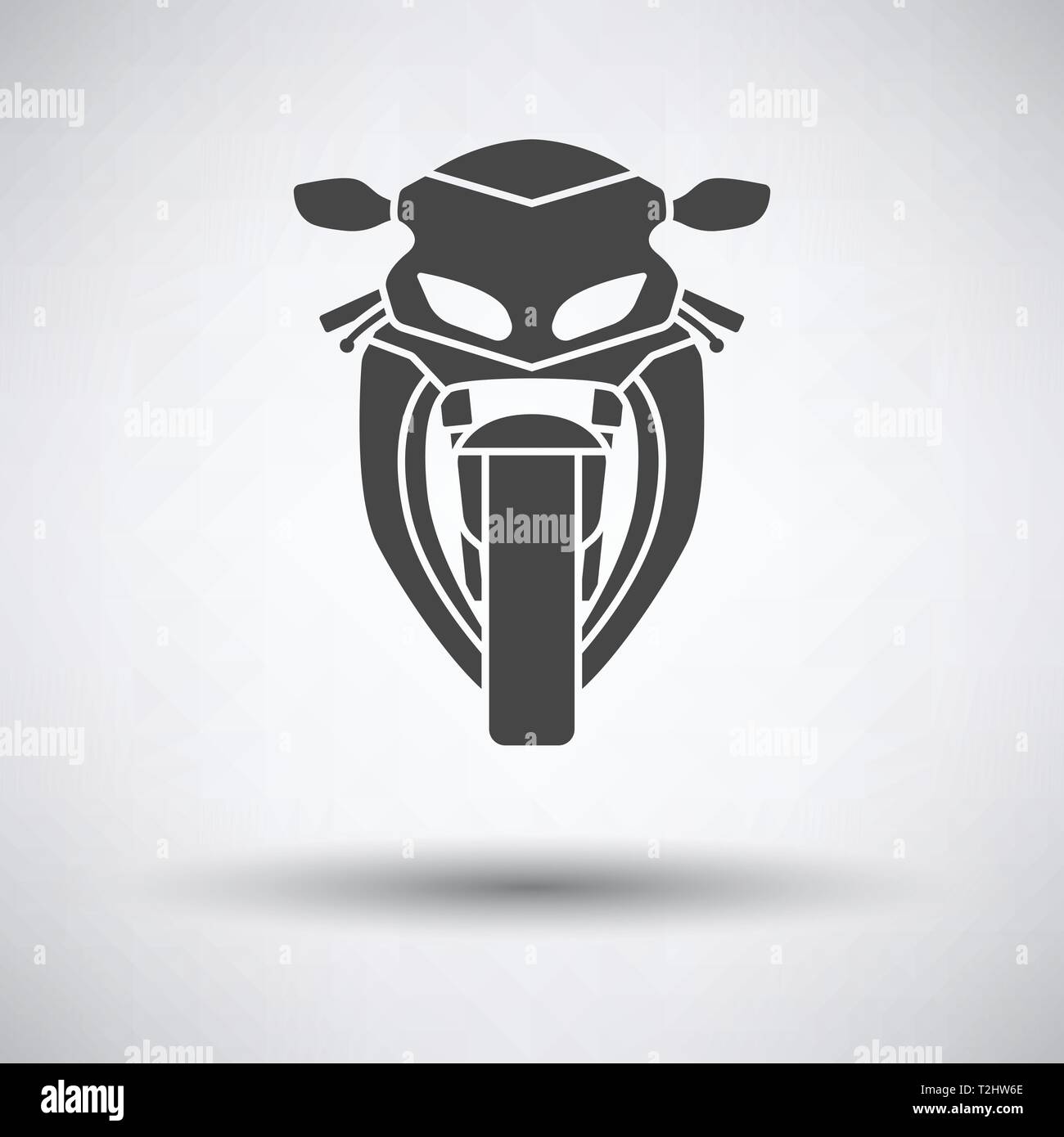 Motorcycle icon front view on gray background, round shadow. Vector ...