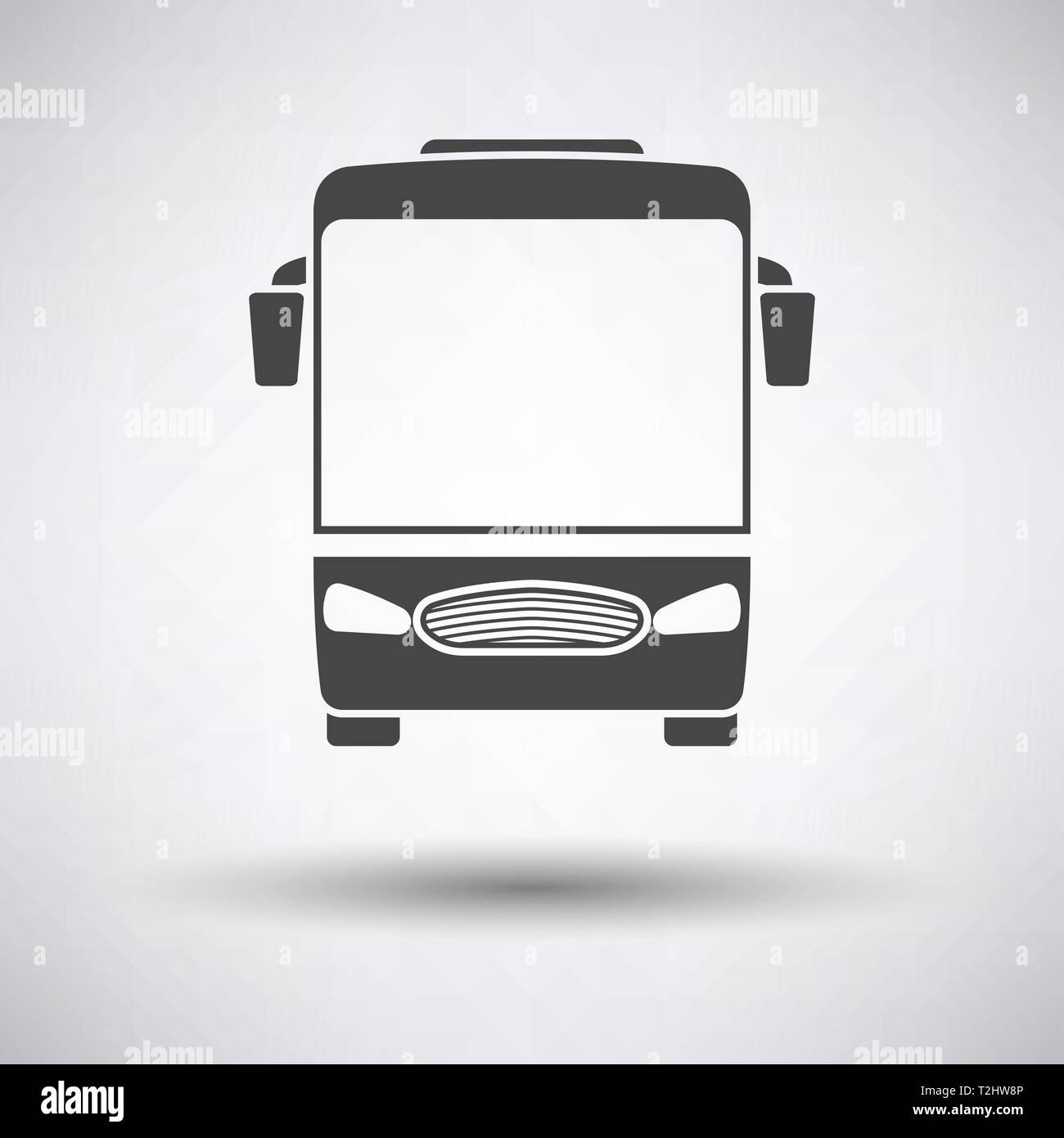 Tourist bus icon front view on gray background, round shadow. Vector ...