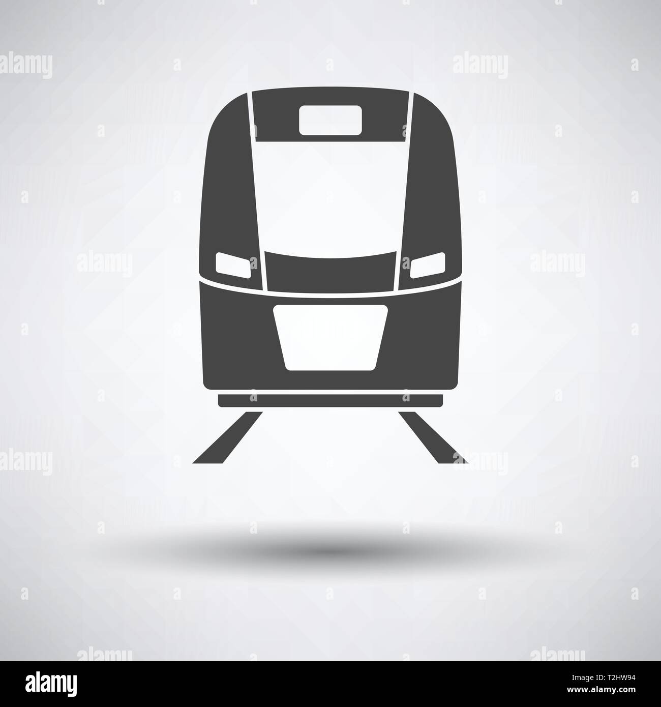 Train icon front view on gray background, round shadow. Vector ...